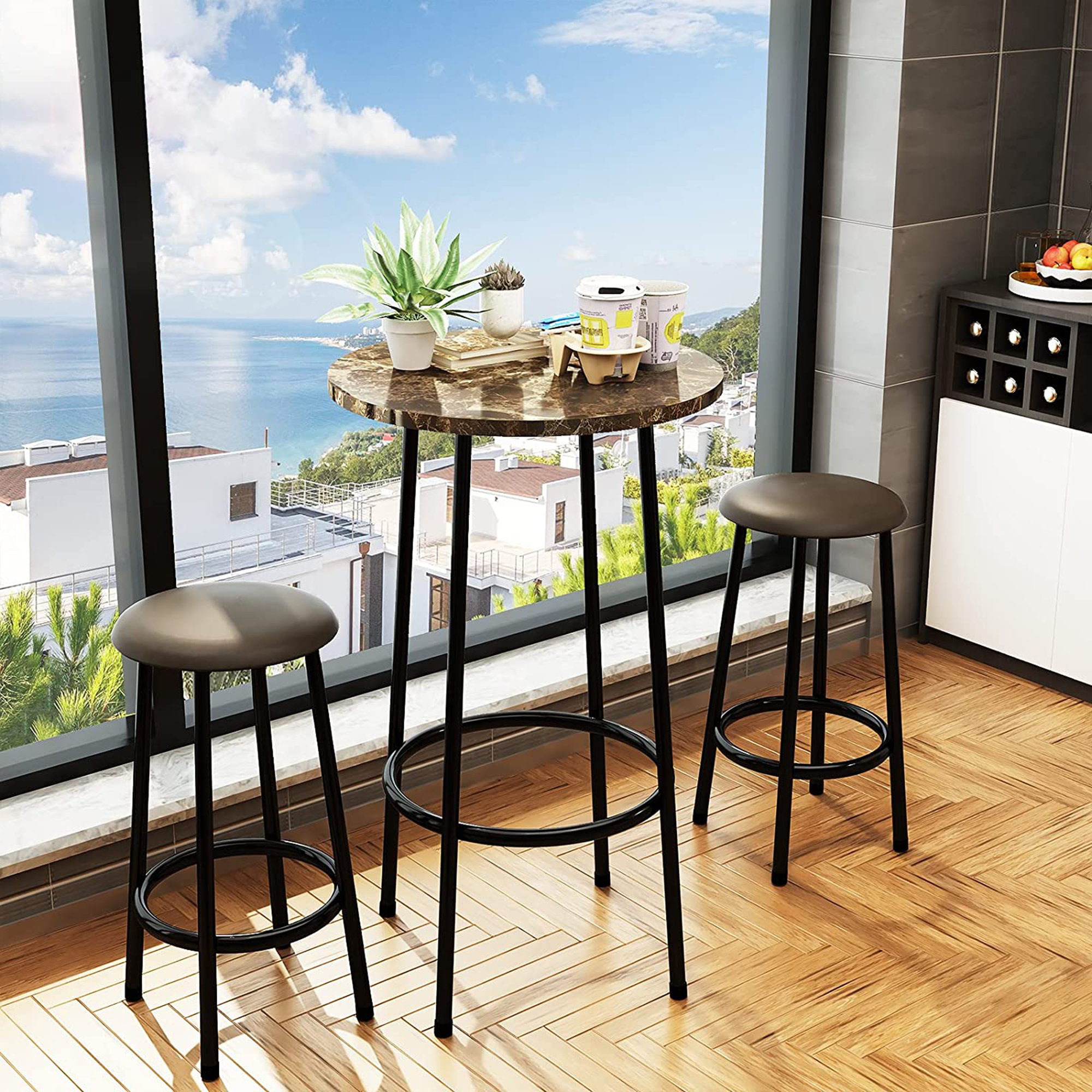 Wrought Studio 3 Piece Pub Dining Set, Round Bistro Table And Chairs ...