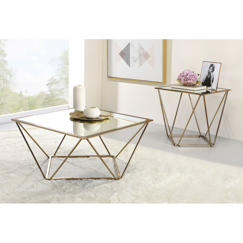 Mercer41 Lexine Square End Table in Gold and Mirrored | Wayfair
