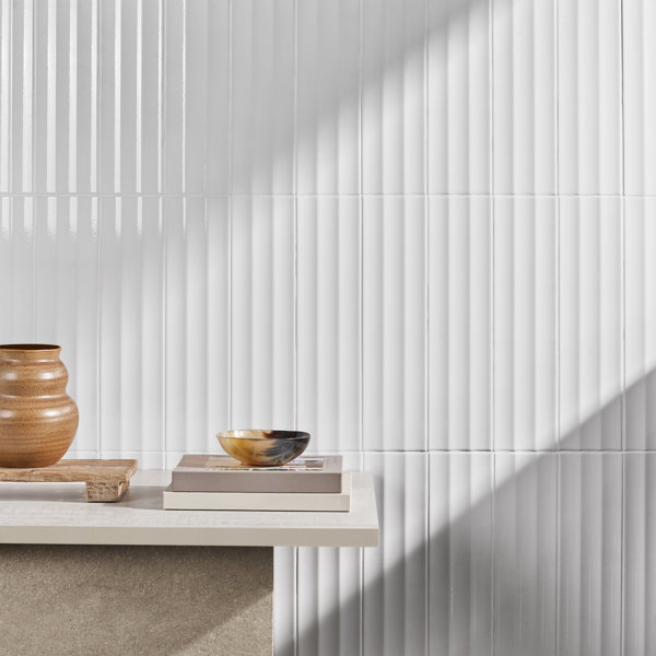 Bond Tile Colorwave 4.43'' W x 17.62'' L Ceramic Fluted Subway Wall ...