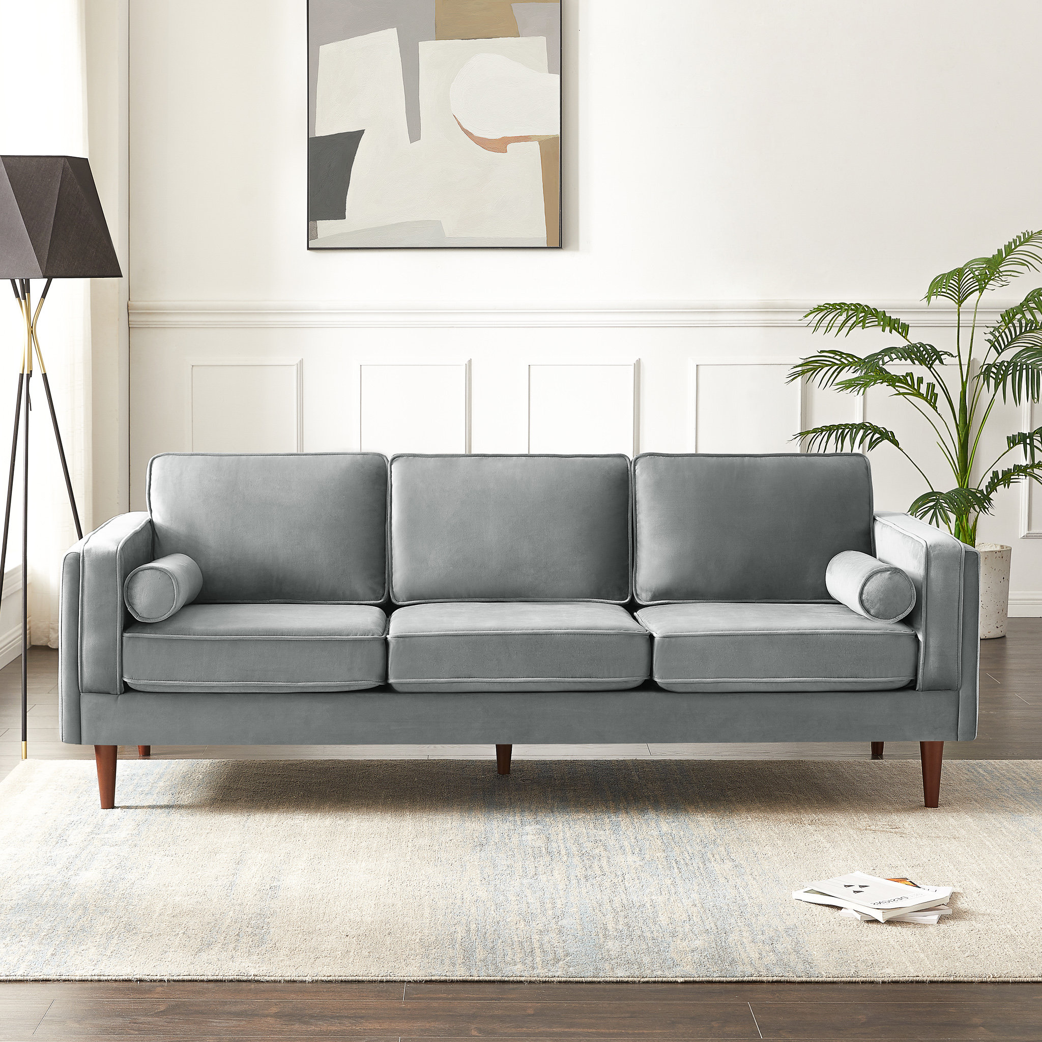 Wade Logan Candius 86" Velvet Square Arm Sofa with Reversible Cushions ...
