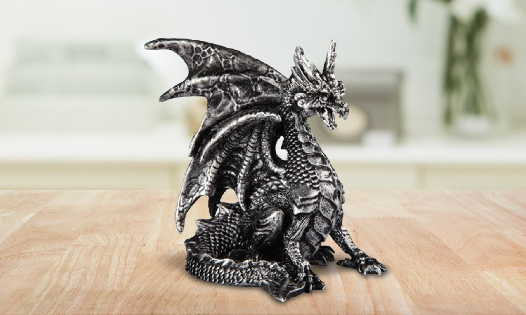 Trinx 3.75"W Medieval Silver Dragon Statue Fantasy Decoration Figurine ...