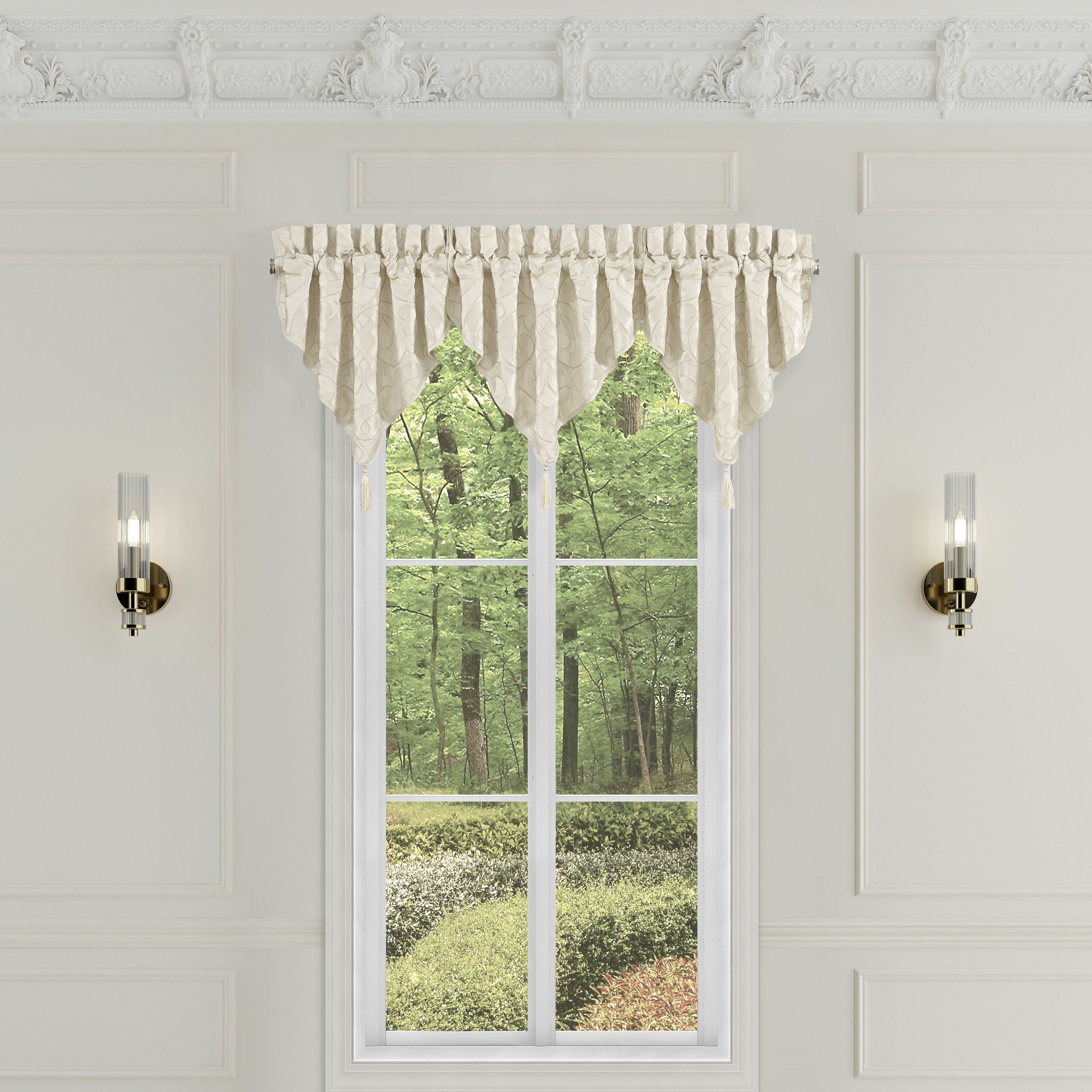 Five Queens Court LA GRANDE IVORY Damask Swag 40'' W Window Valance ...