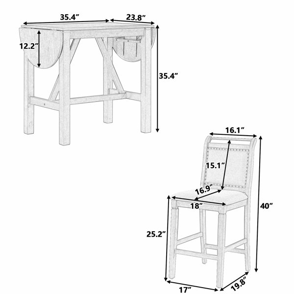 Gracie Oaks 3-Piece Counter Height Drop Leaf Dining Table Set with 2 ...