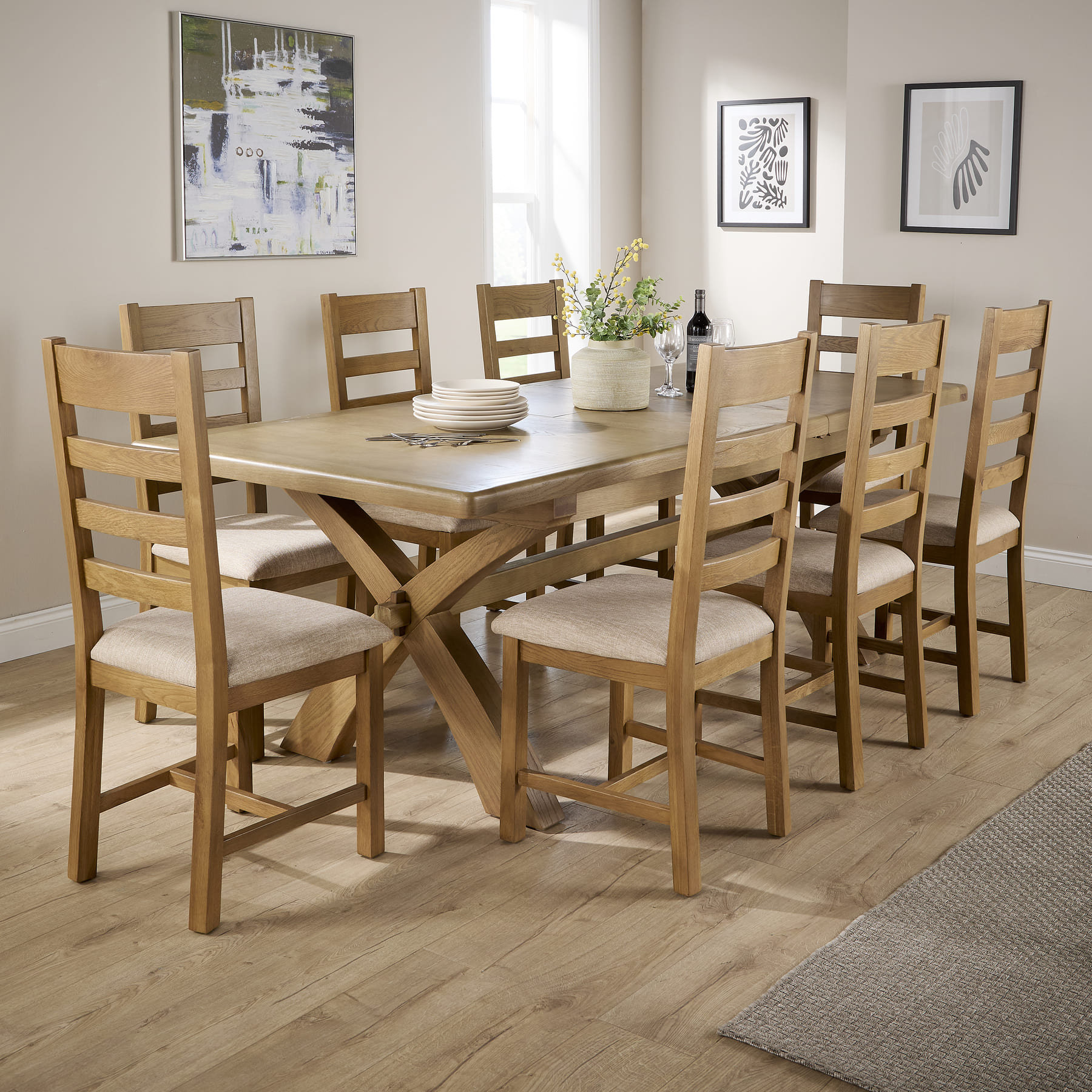 August Grove Ciro 1.8m-2.3m Extending Dining Table & Oak Set 6 Slatted ...