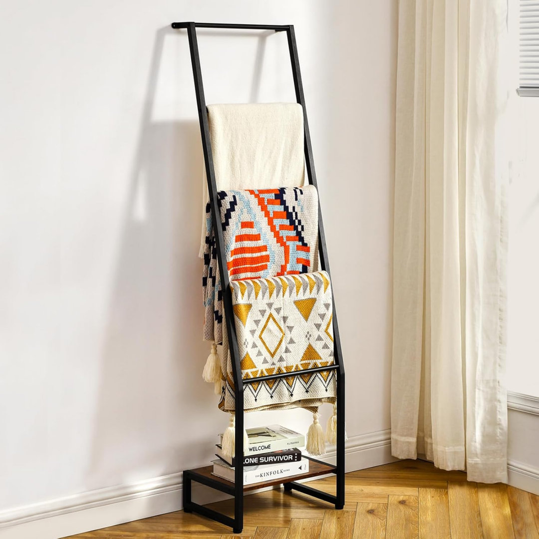17 Stories 5 Tier Ladder Shelf,Wooden Blanket Ladders For Living Room ...