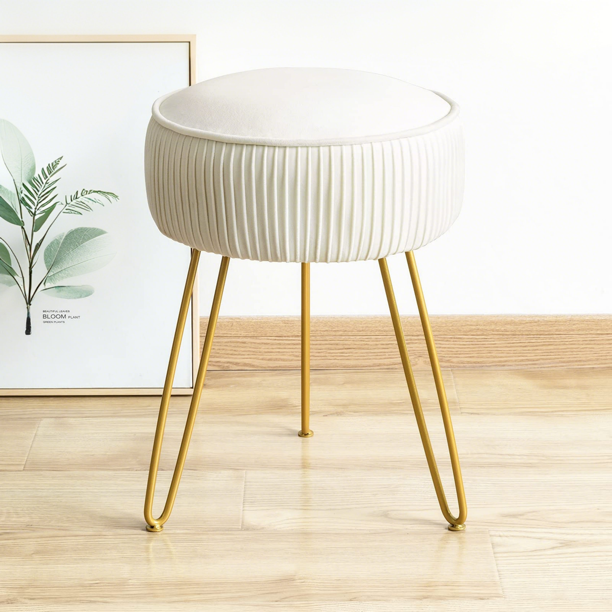 Mercer41 Velvet Vanity Stool - Modern Pleated Makeup Seat With Sturdy ...