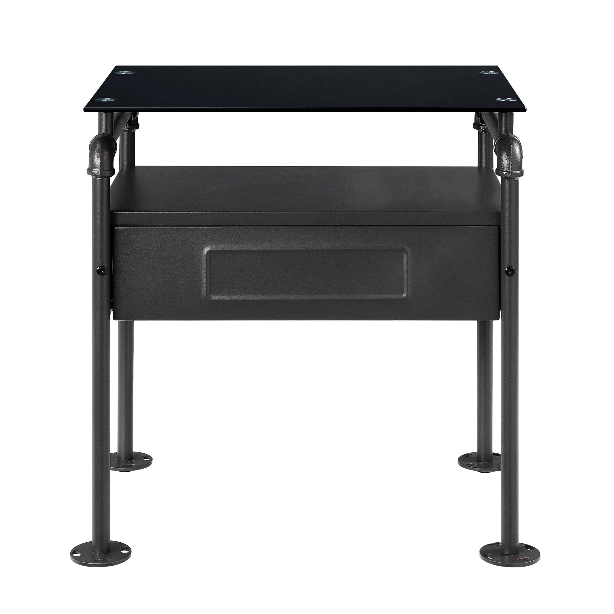 Williston Forge Nicipolis Nightstand With Glass Top And Sandy Gray ...