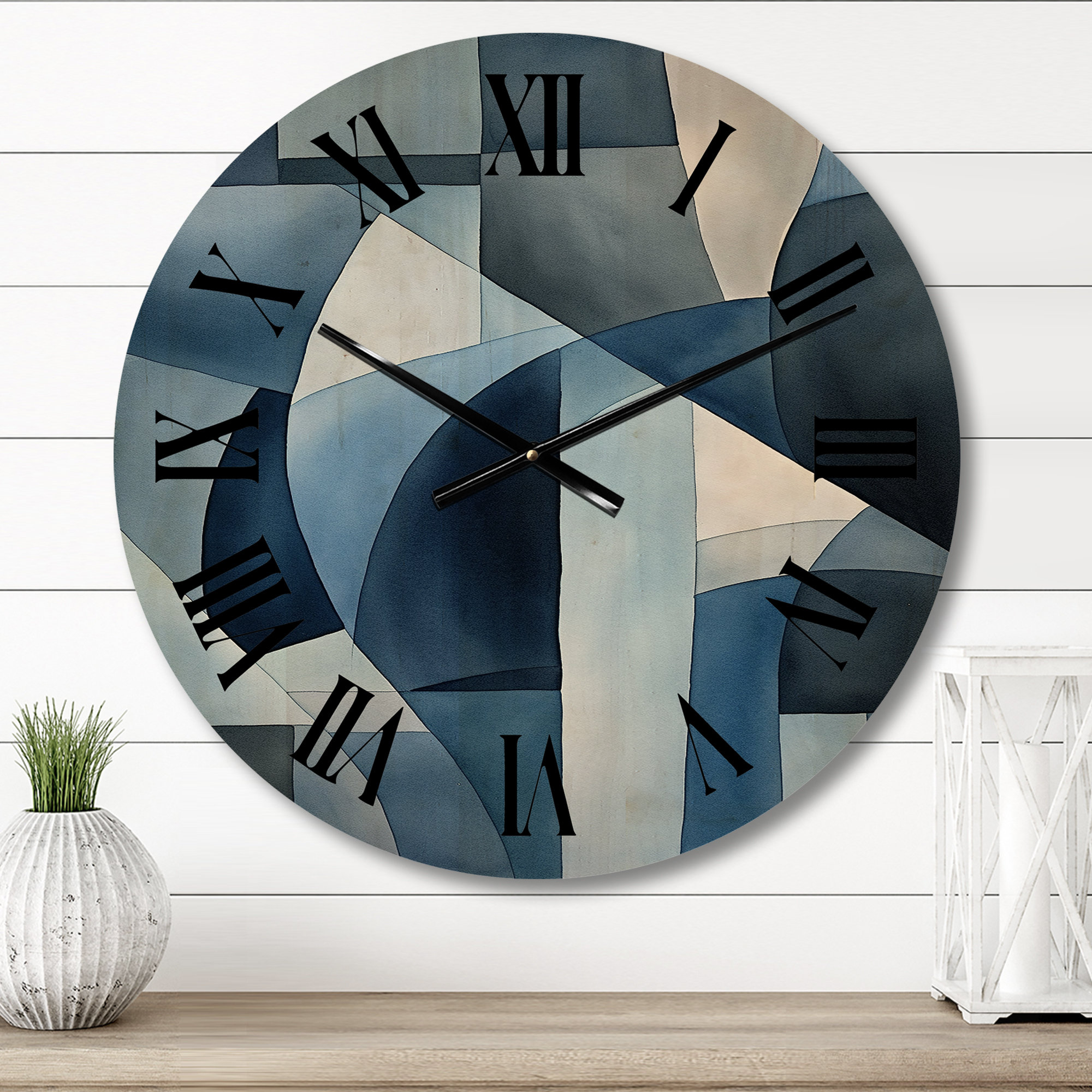East Urban Home Soheil Cubist Dreams In Faded Retro Navy Blue II - Abstract Geometric Oversized ...