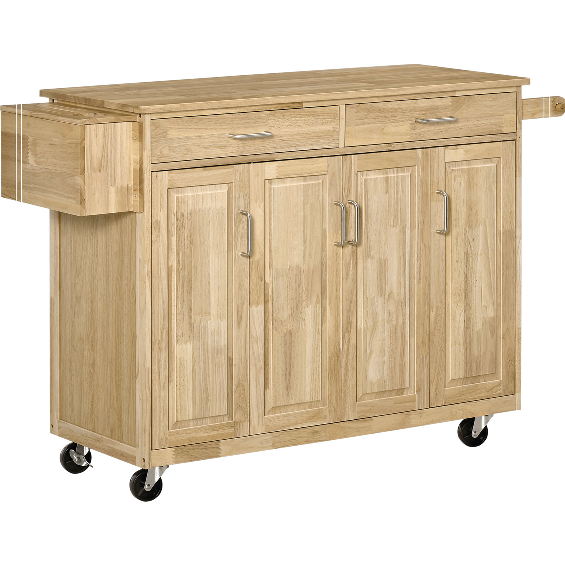 Ophelia & Co. Kitchen Island on Wheels, Natural Hardwood Kitchen Cart ...