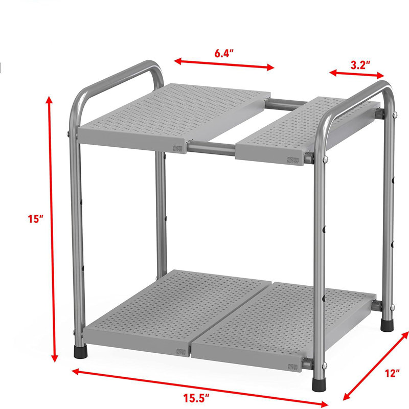 Rebrilliant Under Sink 2 Tier Expandable Shelf Organizer, Gray | Wayfair