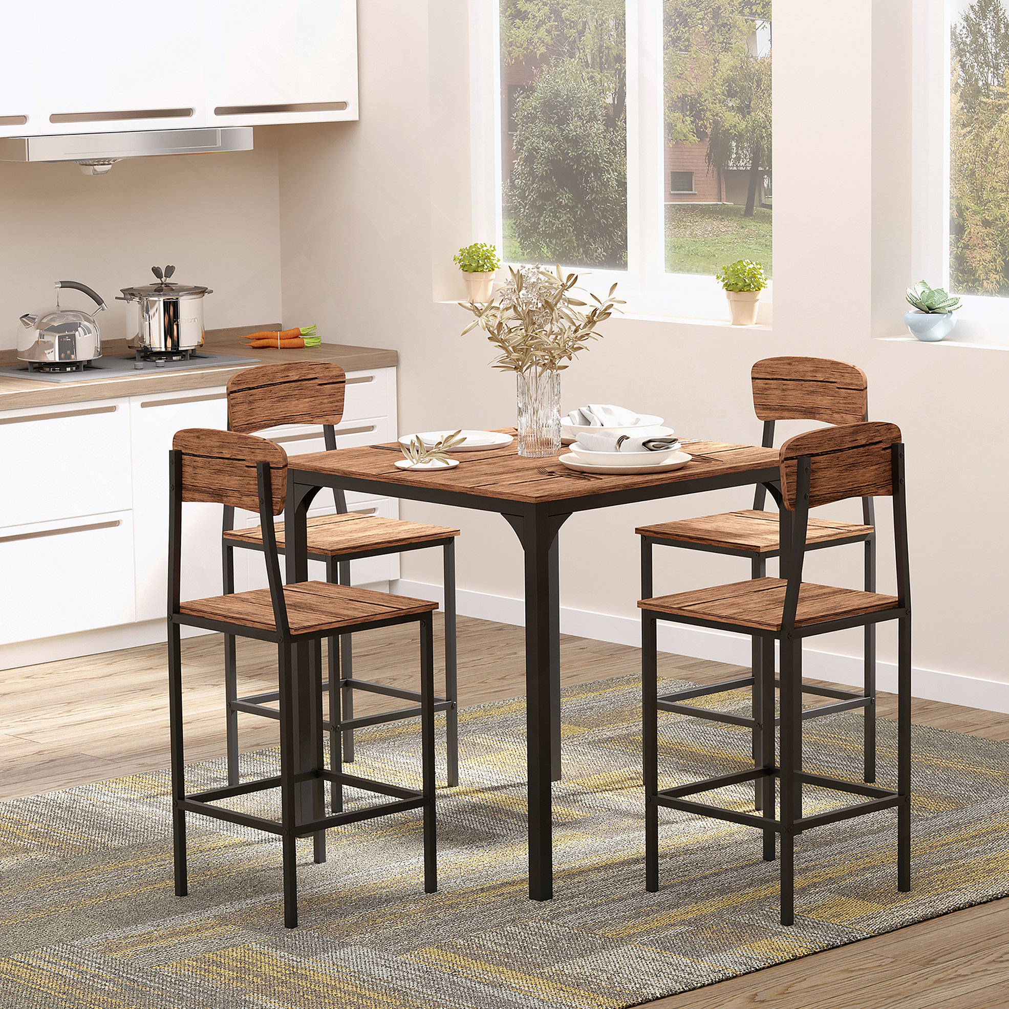 Wrought Studio 5 Pieces Dining Table Sets, with Fixed Table - Wayfair ...