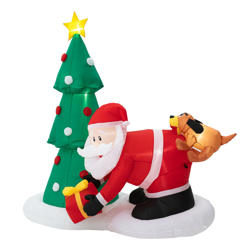 The Holiday Aisle® 6.5FT Lighted Dog Bites Santa's Inflatable Decor ...