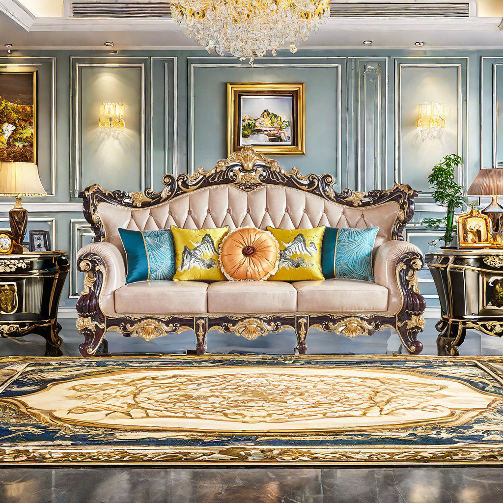 Romero European Style High-end Luxury Sofa 93.31'' Genuine Leather ...