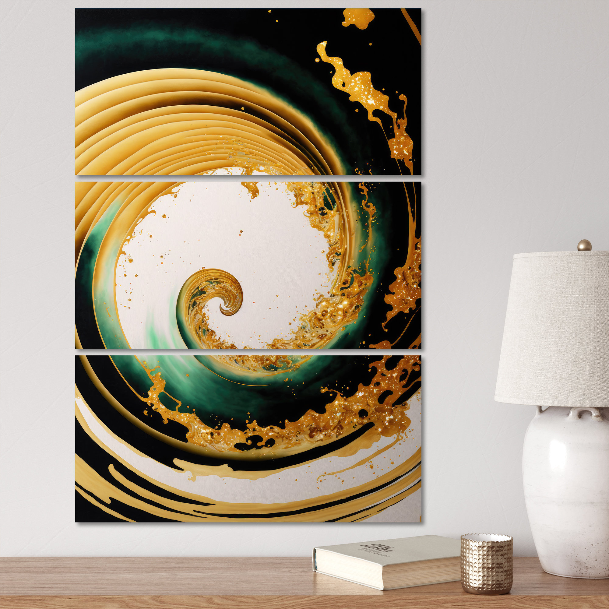 Orren Ellis Eleesa Bold Gold Half Circle On Canvas 3 Pieces Print | Wayfair