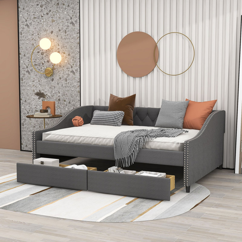 House of Hampton® Devyon Full Size 2 Drawers Upholstered Daybed with ...