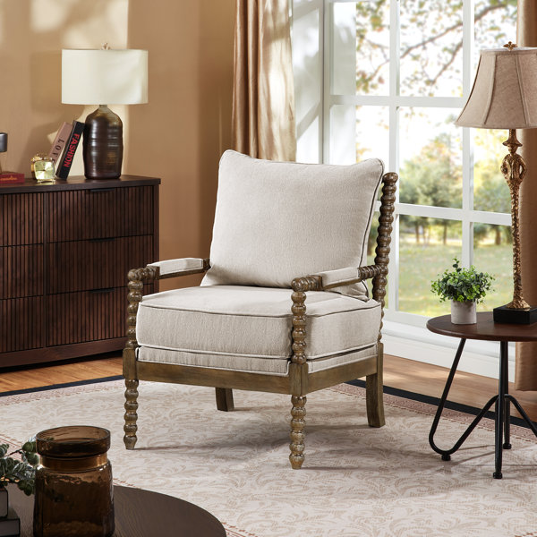 Bungalow Rose Mid-Century Farmhouse Spindle Accent Chair with Solid ...