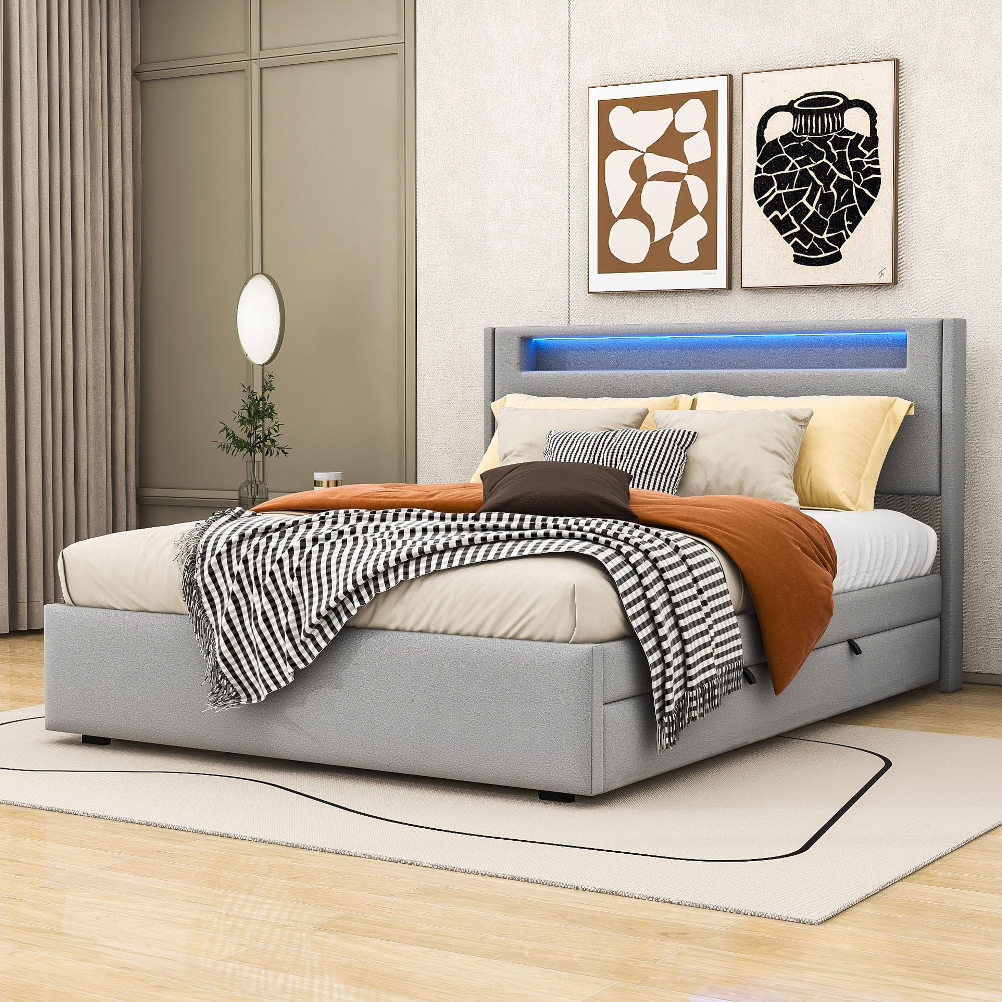 Latitude Run® Jatez Upholstered Platform Bed with LED Frame,Twin XL ...