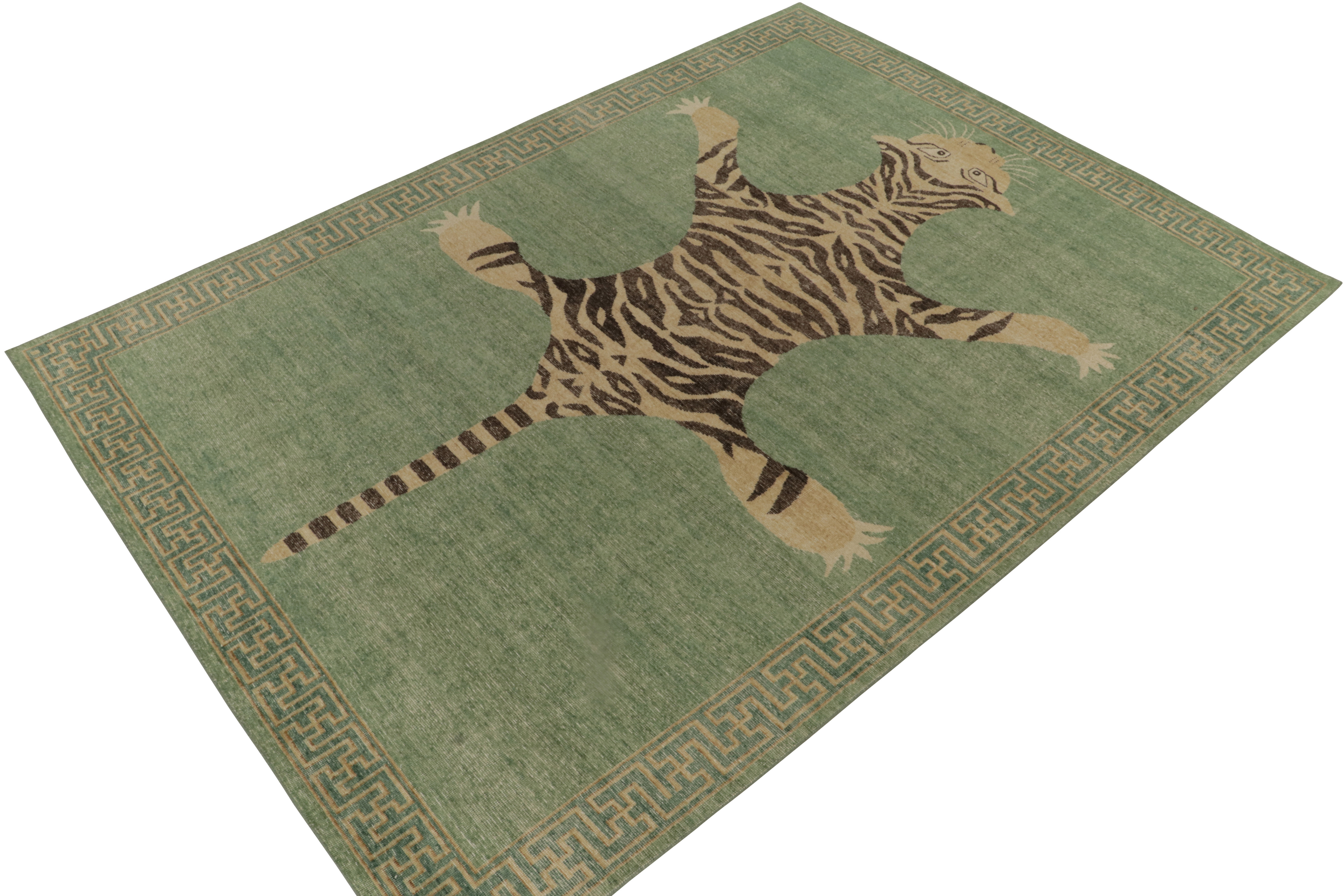 Rug & Kilim’S Distressed Tiger Skin Rug In Green, Beige & Black ...