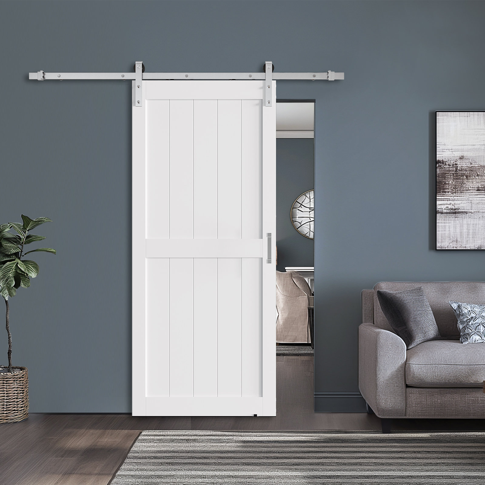 SMARTSTANDARD Manufactured Solid Wood Panelled Sliding Barn Door with ...