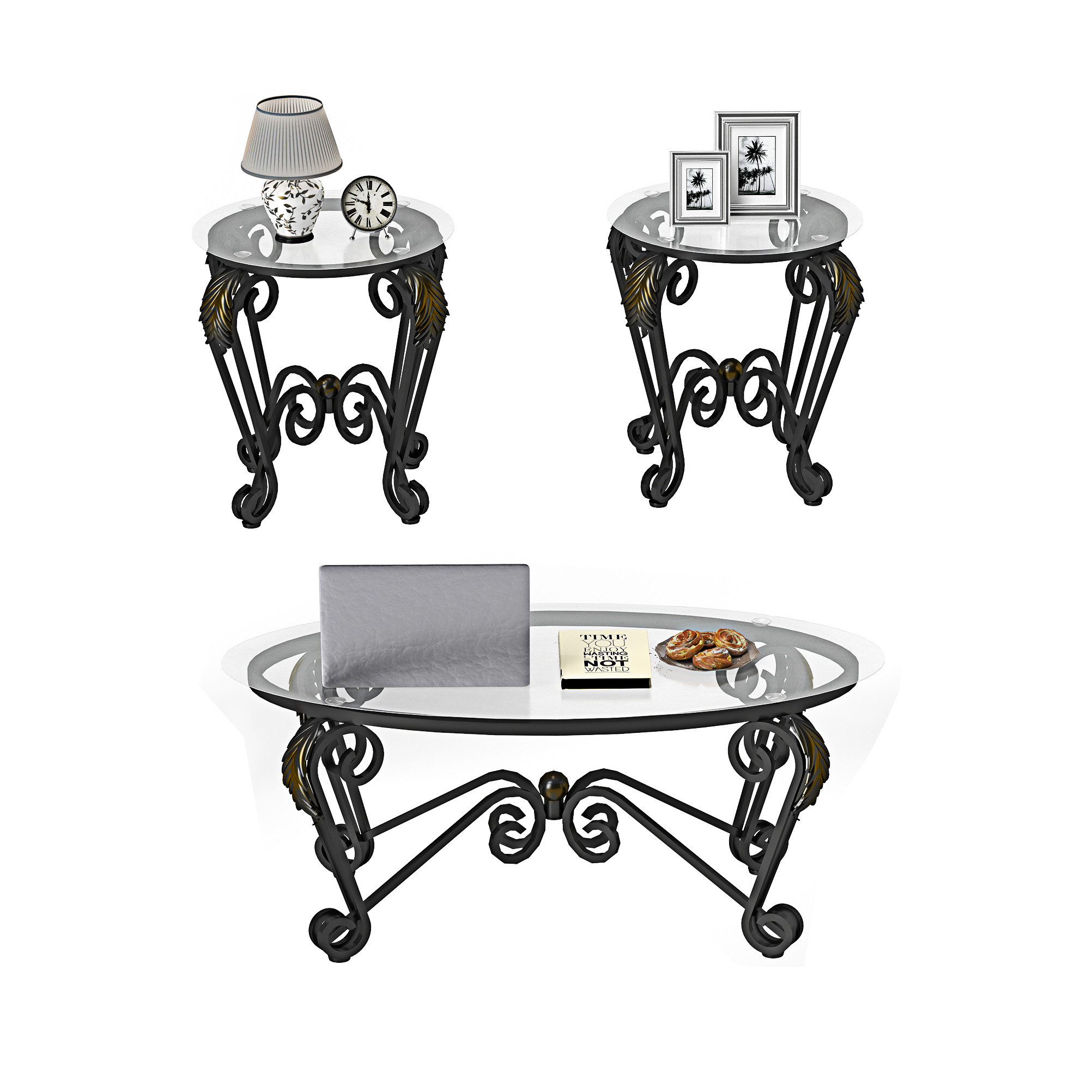 George Oliver Tempered Glass Surface Coffee Table Set Of 3, Decor ...