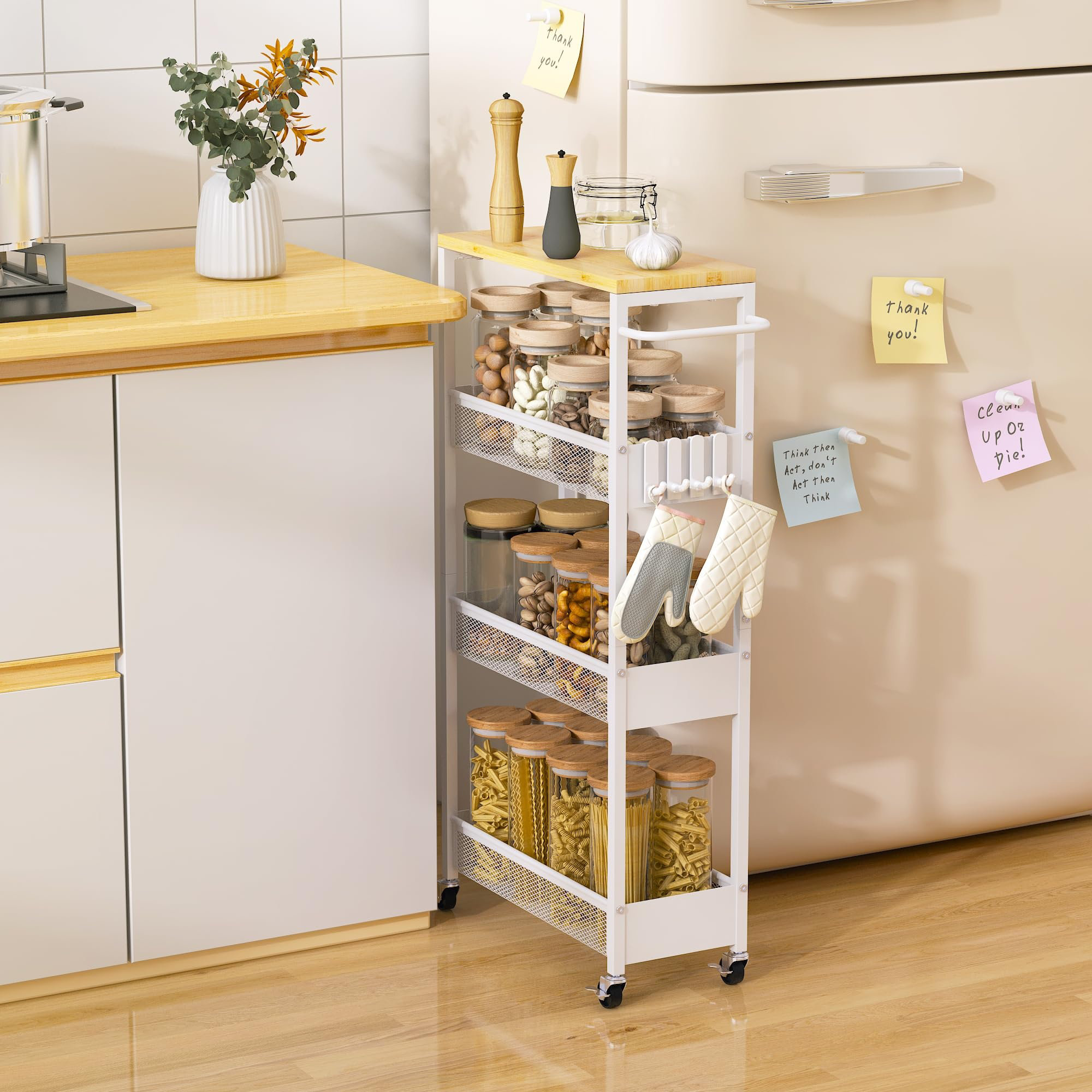 17 Stories Slim Rolling Storage Cart, 4 Tier Metal Narrow Utility Cart ...