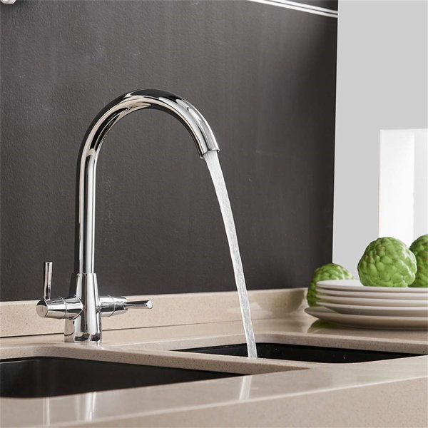 Belfry Kitchen Kitchen Mixer Tap Dual Lever Swivel Spout Chrome Sink ...