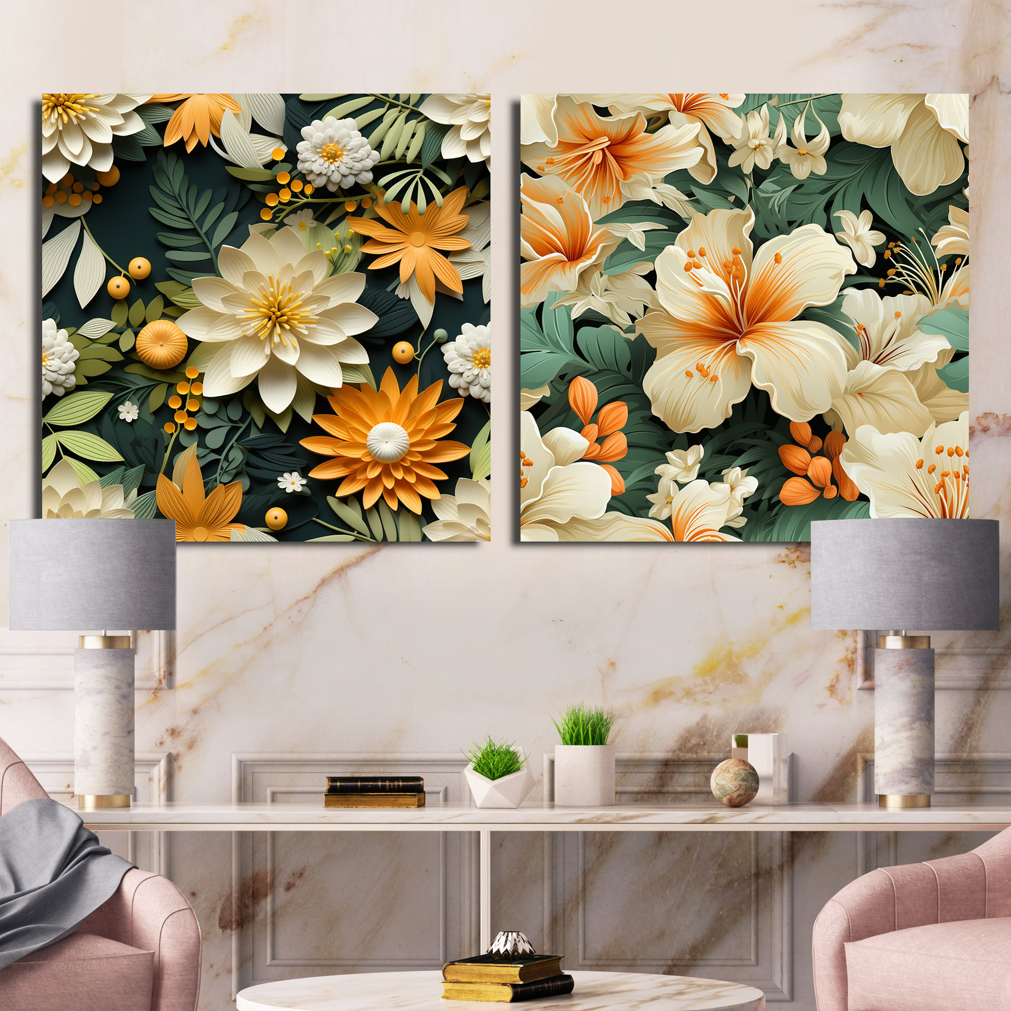 Design Art Mango Bloom Tropical Pattern - Floral Square Collage Set Of ...