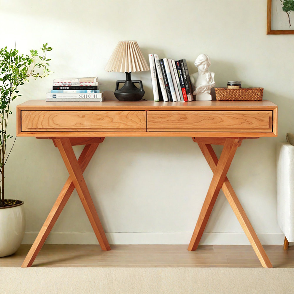 Corrigan Studio Simple Rectangular Cherry Solid Wood Writing Desk ...