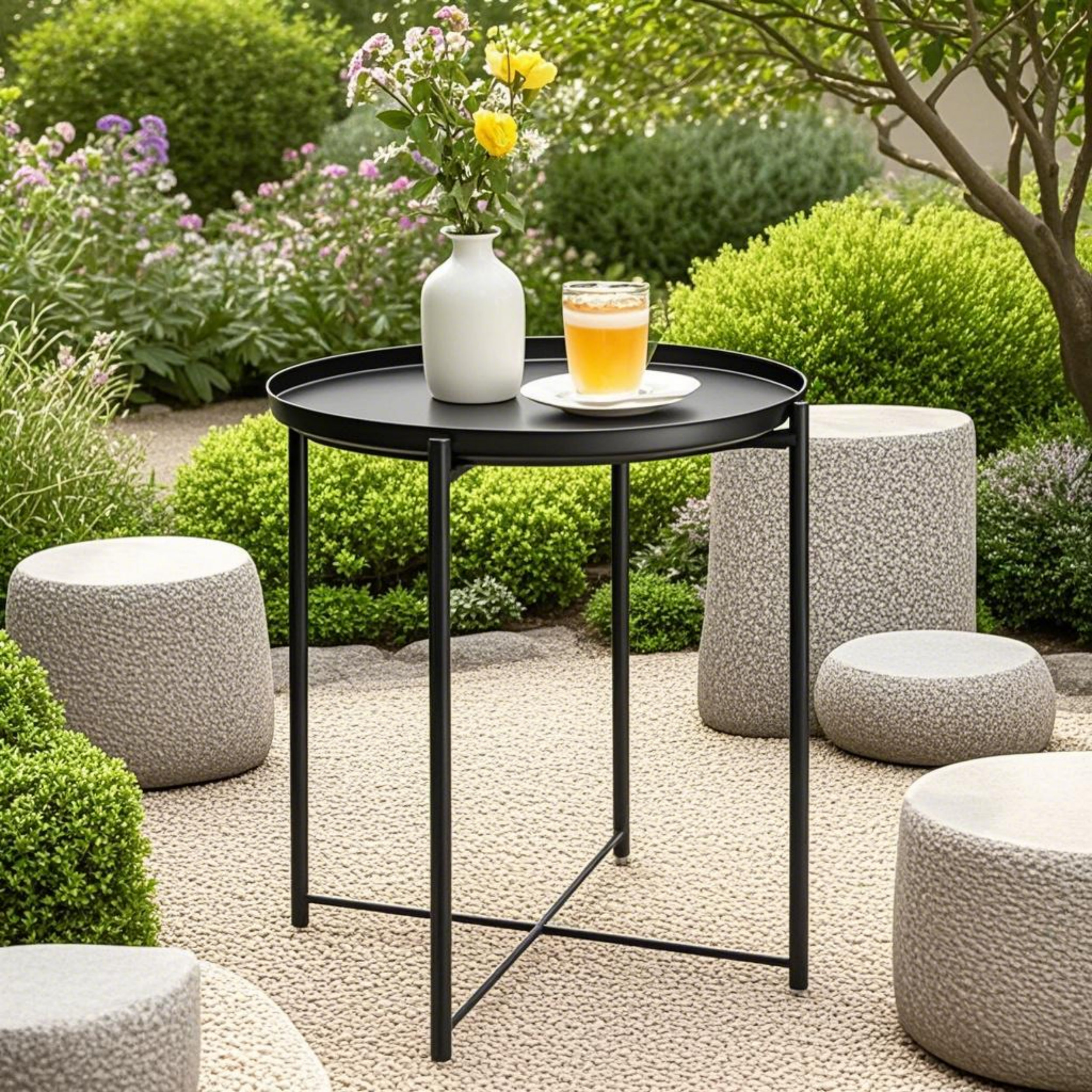 Wrought Studio™ Round Metal Side Table With Removable Tray - Black ...