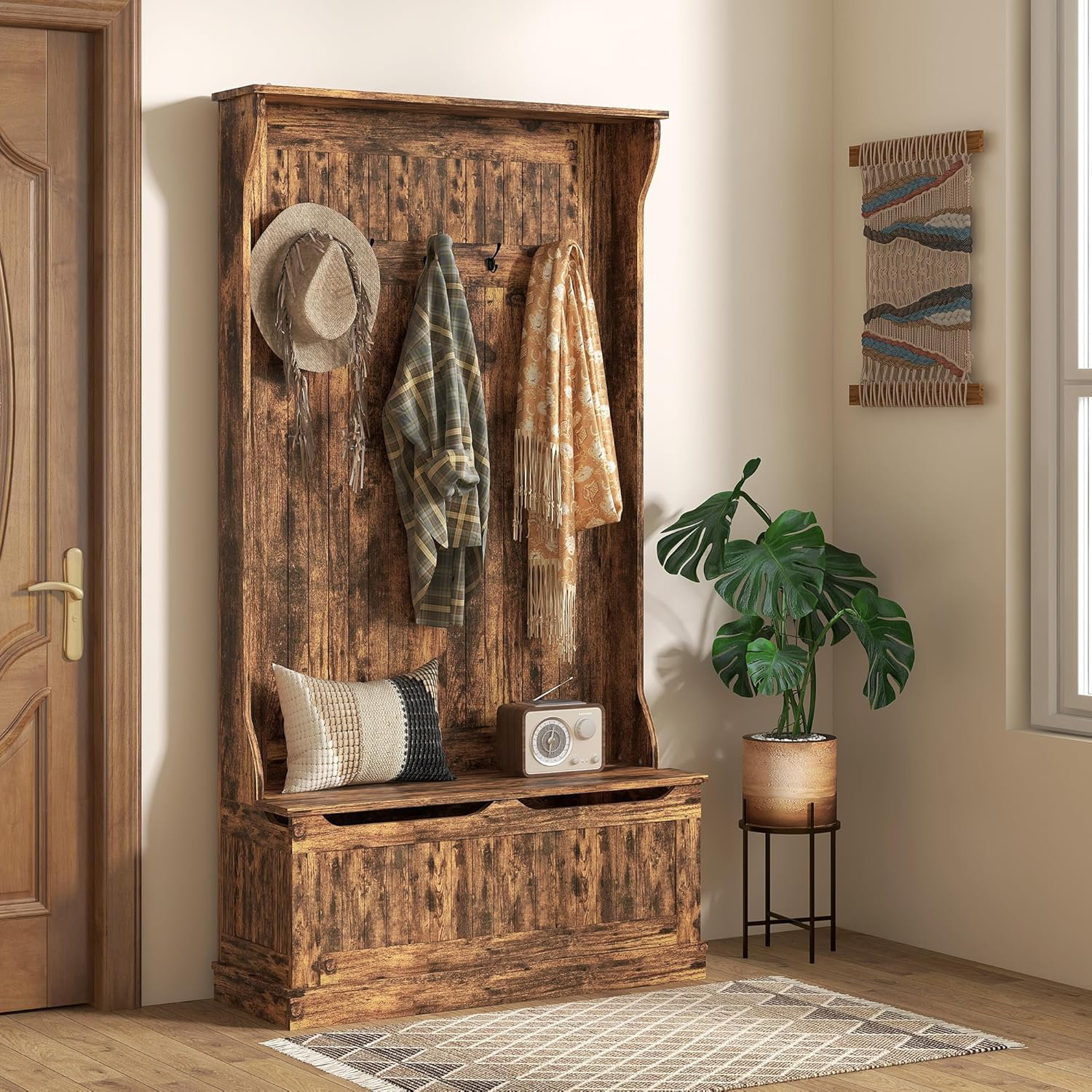 Rosalind Wheeler 3-In-1 Entryway Hall Tree With Storage Bench Coat Rack ...