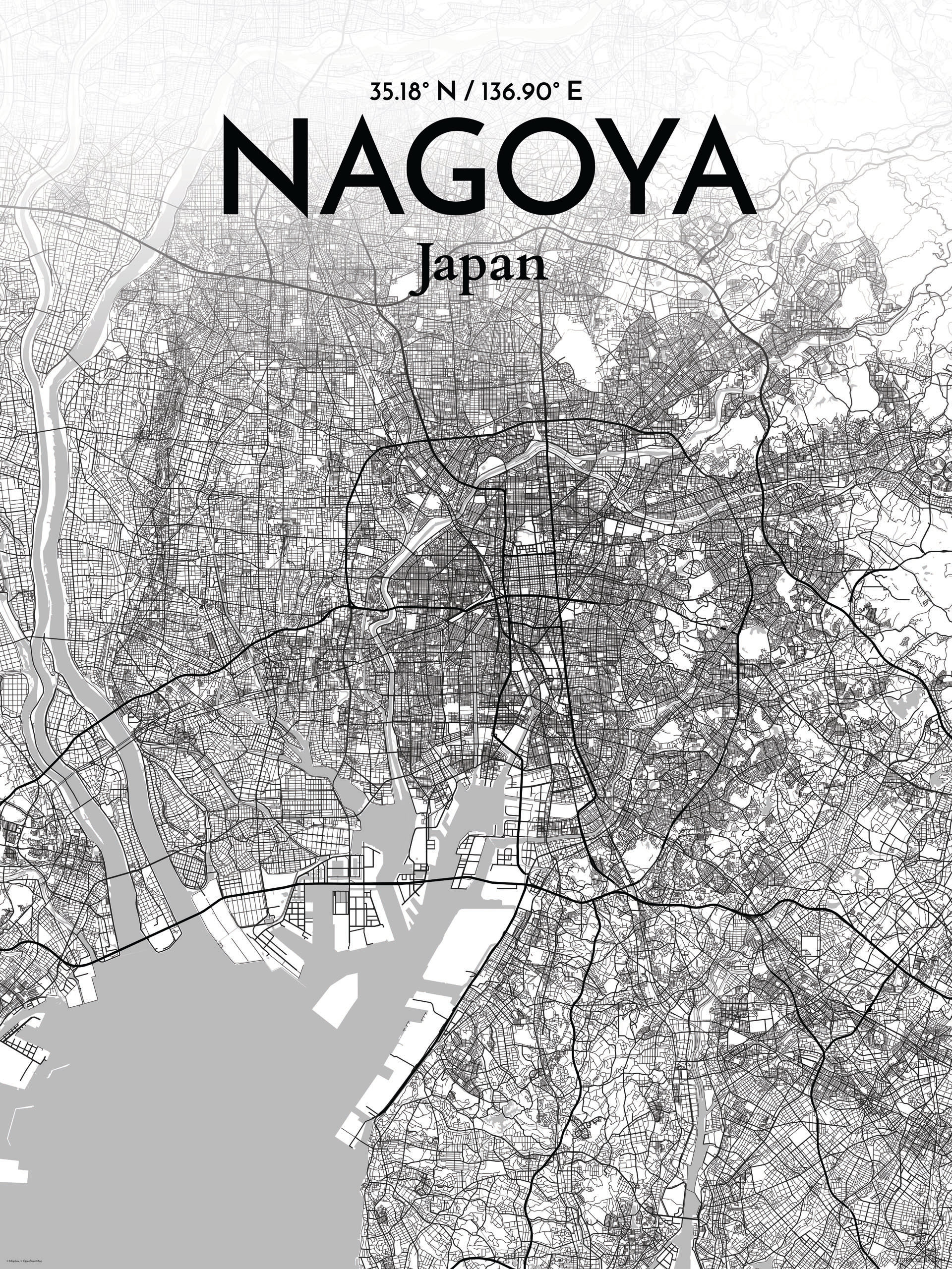 OurPoster.com 'Nagoya City Map' Graphic Art Print Poster in Tones ...