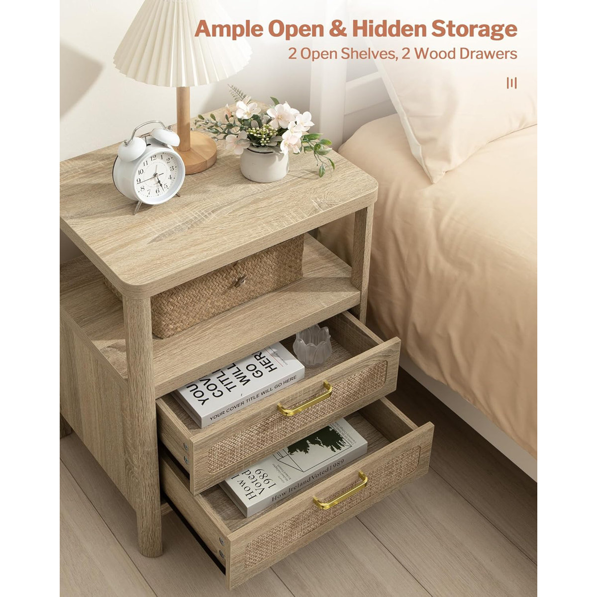 Bay Isle Home™ Drawers - Boho Bedside Table, Farmhouse Night Stand With ...