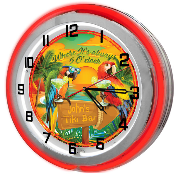 Redeye Laserworks Tiki Bar Always Five O'clock Neon Wall Clock | Wayfair