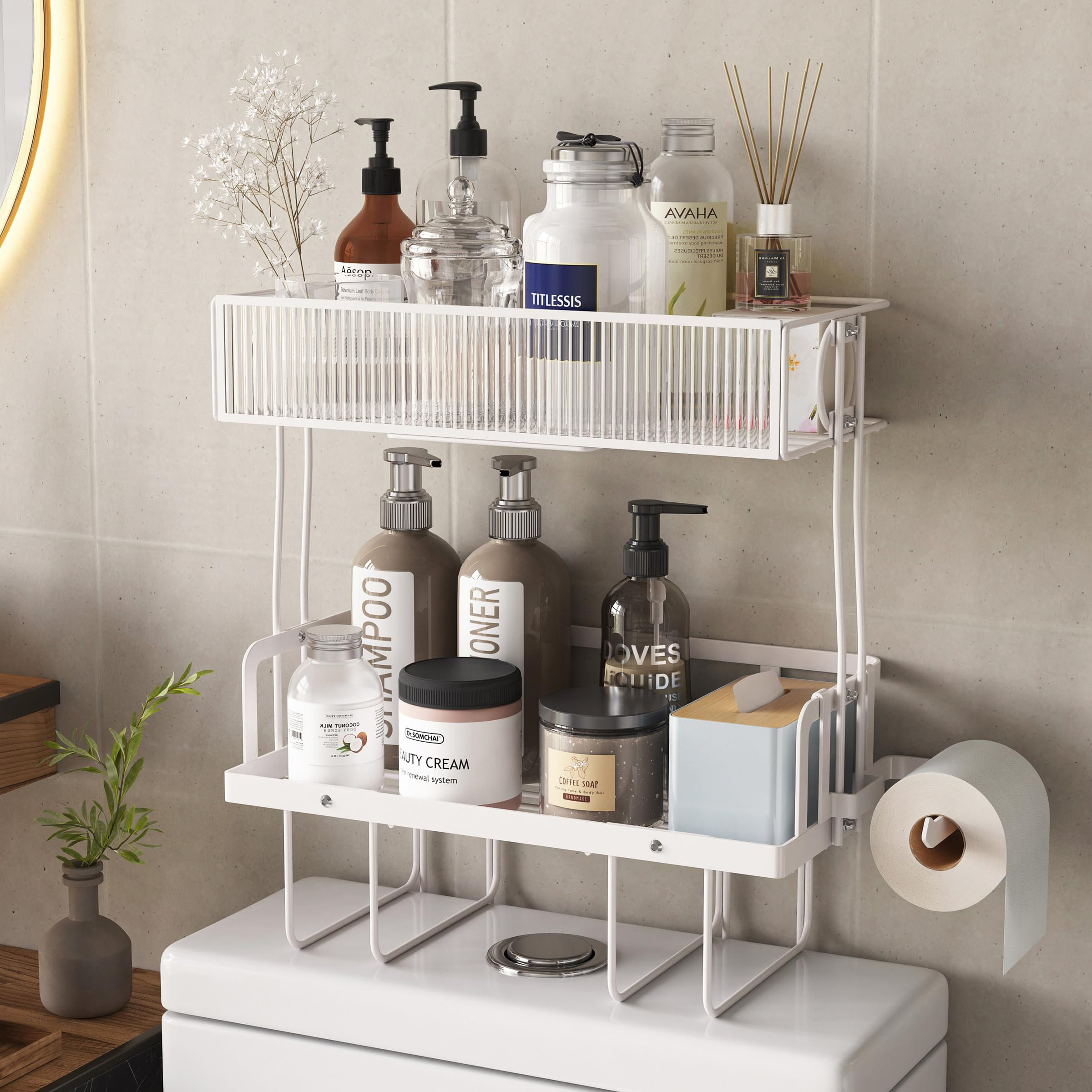 Rebrilliant Bathroom Organizer Over The Toilet Storage Cabinet 2-Tier ...
