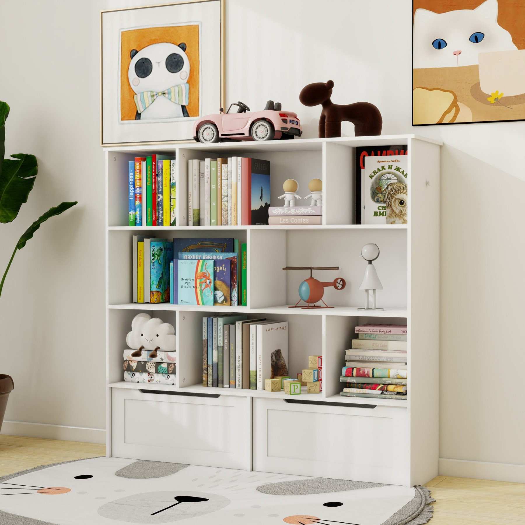 Ophelia & Co. Multi-Functional 7 Shelf Bookcase with 2 Hook | Wayfair
