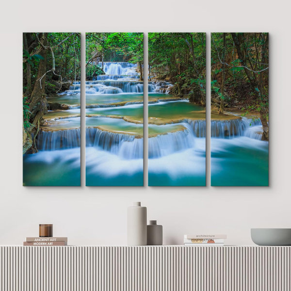 IDEA4WALL Cascading Forest Waterfall Landscape Nature On Canvas 4 ...