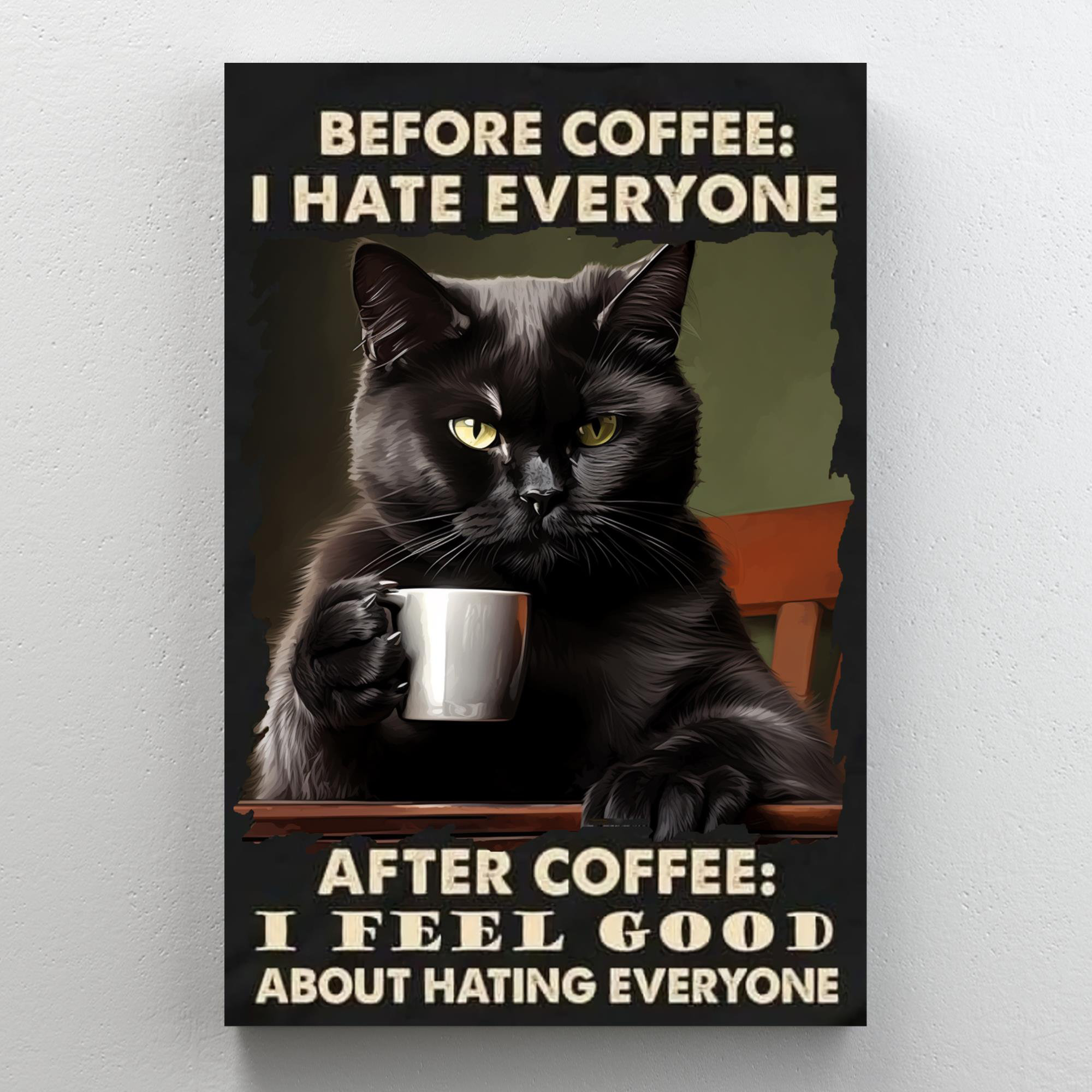 Trinx Black Cat Before Coffee - 1 Piece Rectangle Graphic Art Print On ...