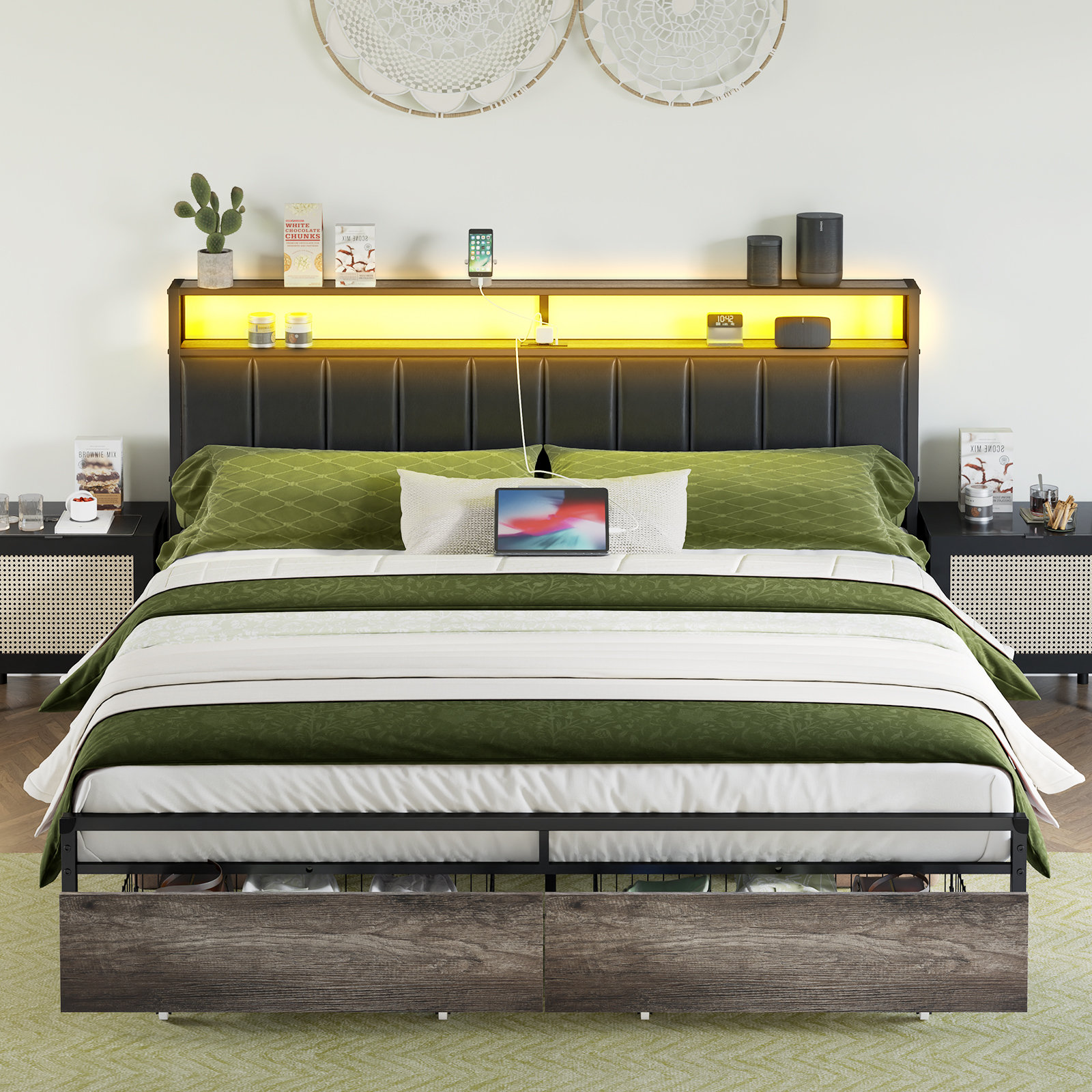 Trent Austin Design® Tryston LED Bed Frame with Drawers and Charging ...