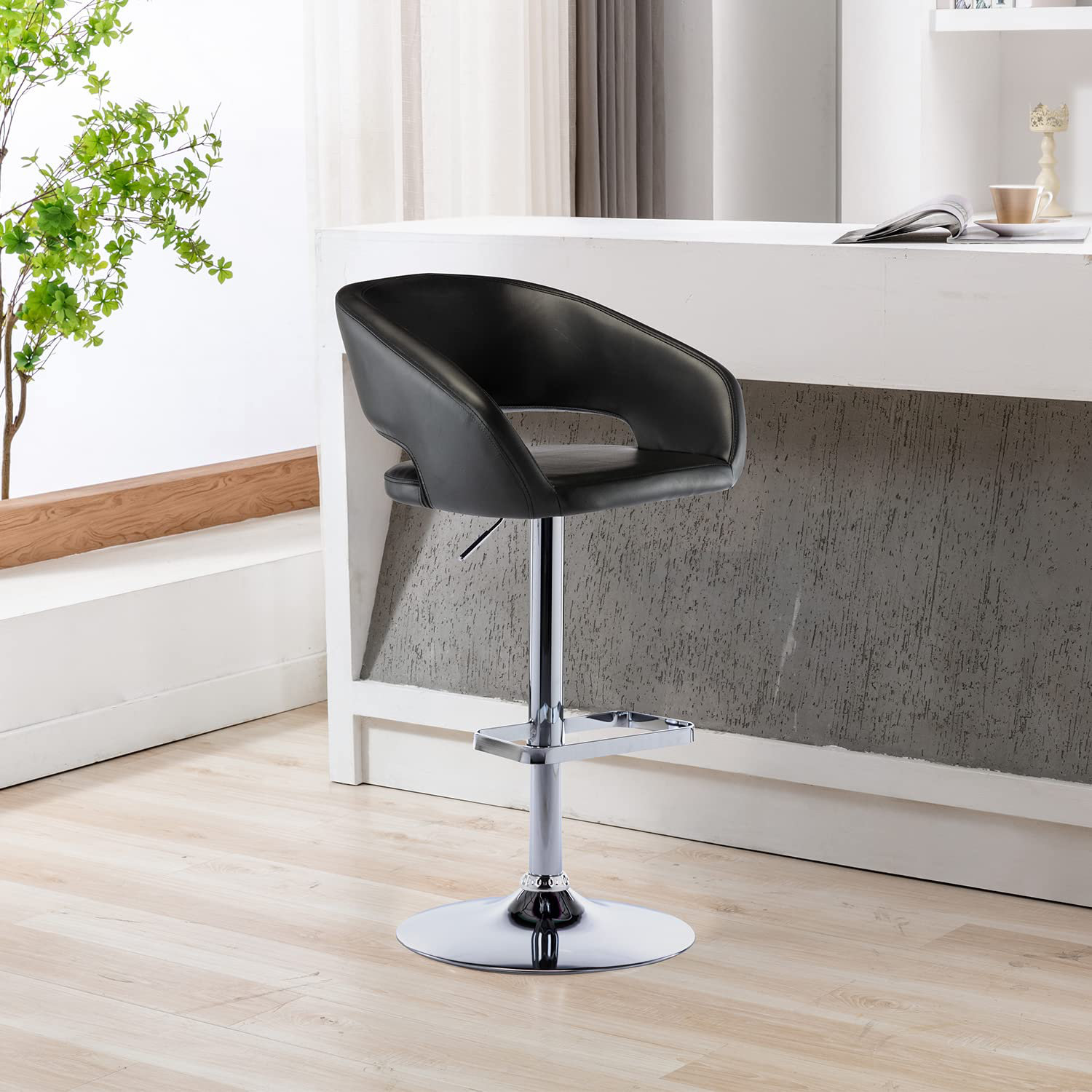 Orren Ellis Adjustable Bar Stool With Hollow Back And Arms, Modern PU ...