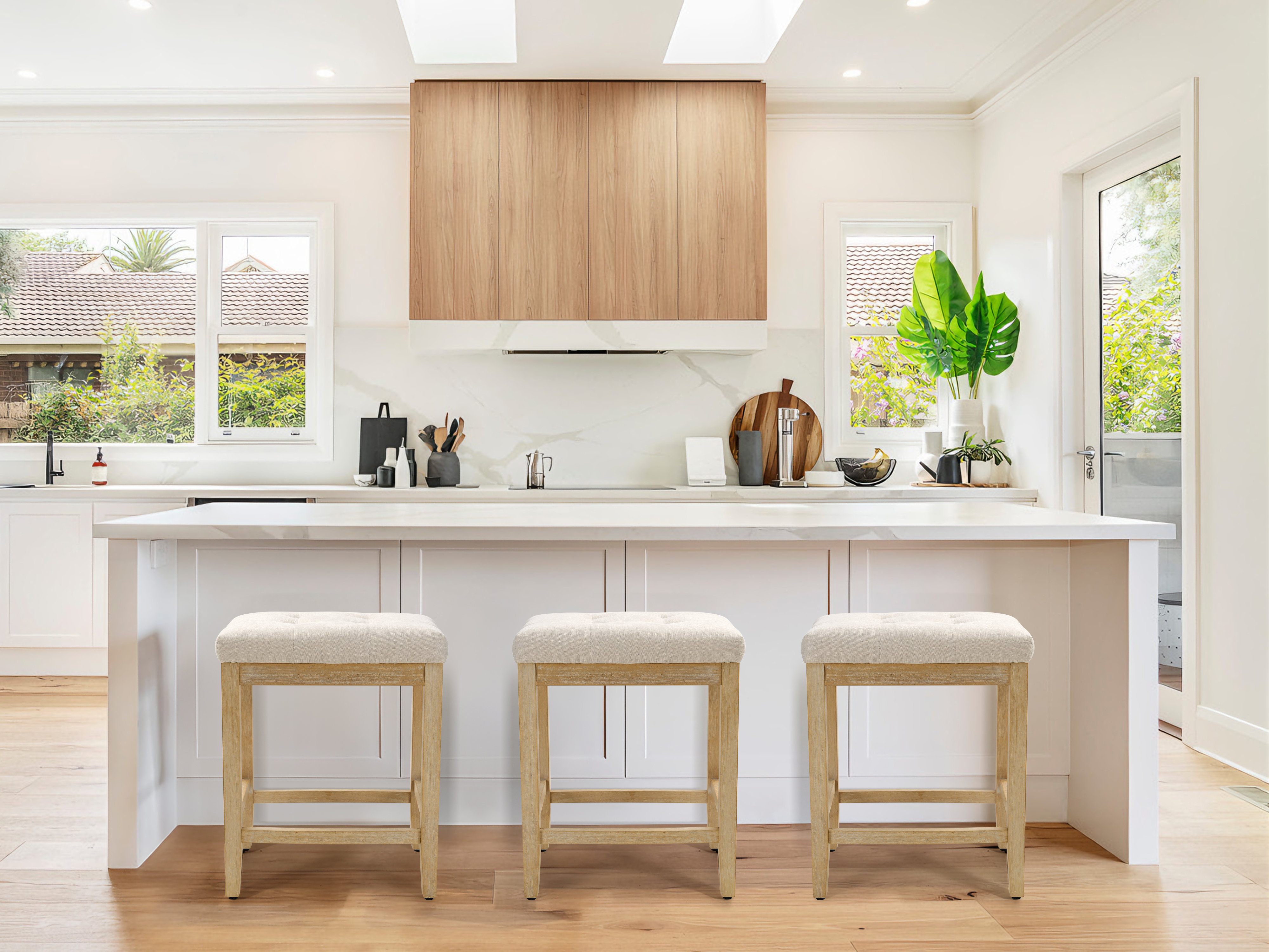 Gracie Oaks 24" Hand-Brushed Wood Backless Counter Height Bar Stools ...