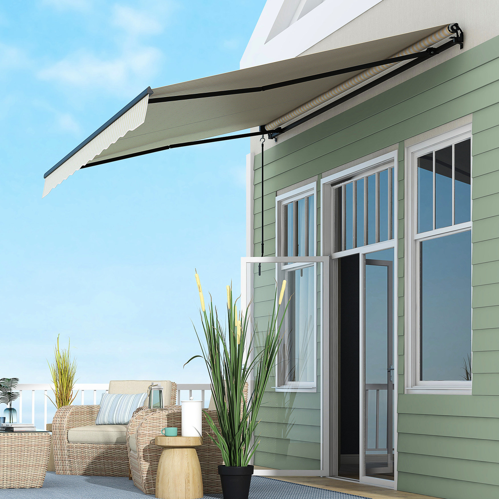 Hokku Designs Retractable Awning For Balcony - , Manual Crank, Beige ...