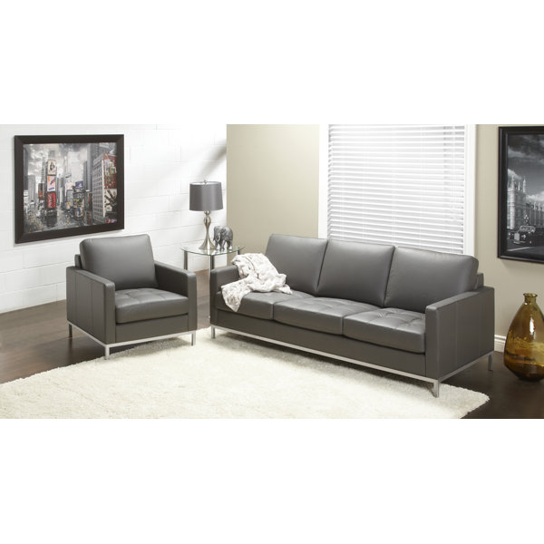 Orren Ellis Corniche 79" Genuine Leather Square Arm Sofa & Reviews ...