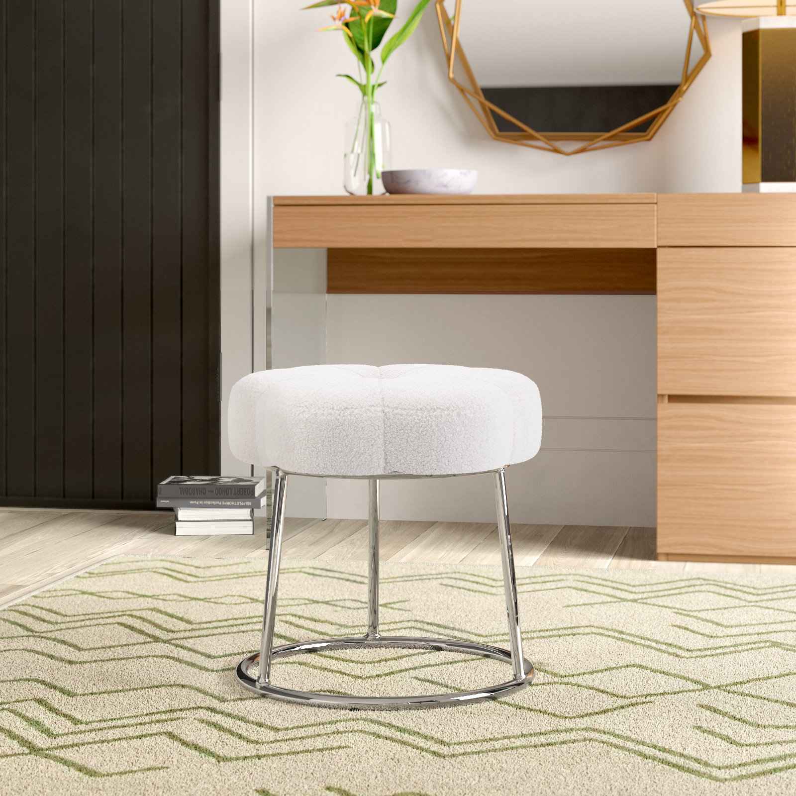 Mercury Row® Bonview 17.75'' Tall Sherpa Vanity Stool & Reviews | Wayfair