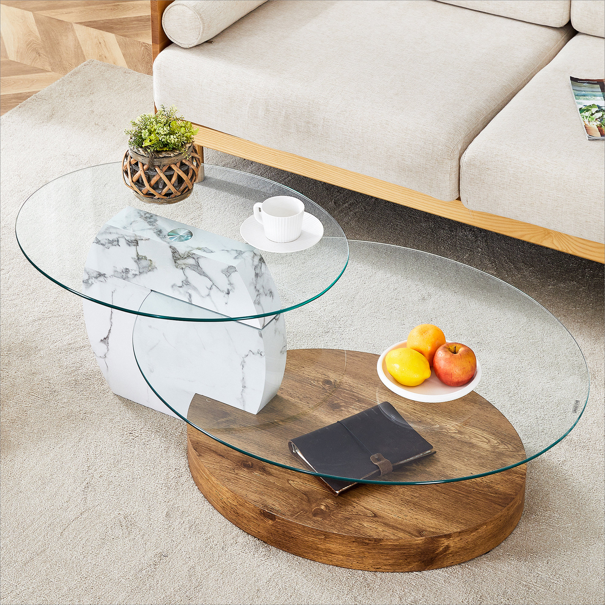 Ivy Bronx Contemporary Artistic Double Layer Coffee Table - White ...