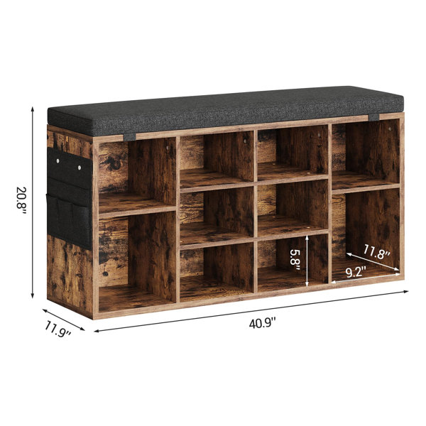 17 Stories 41 Inches Shoe Bench With Cushion, Shoe Rack Bench, Ten ...