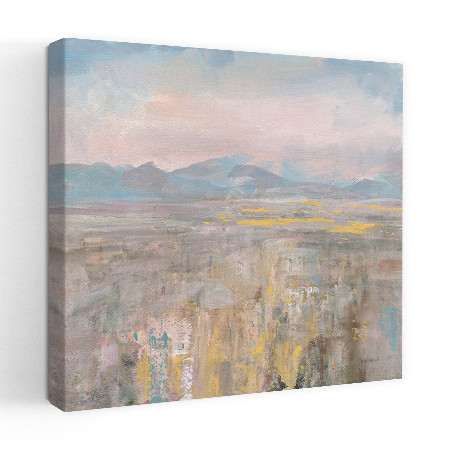 Latitude Run® Contemporary Distant Mountains With Abstract Blue Art ...