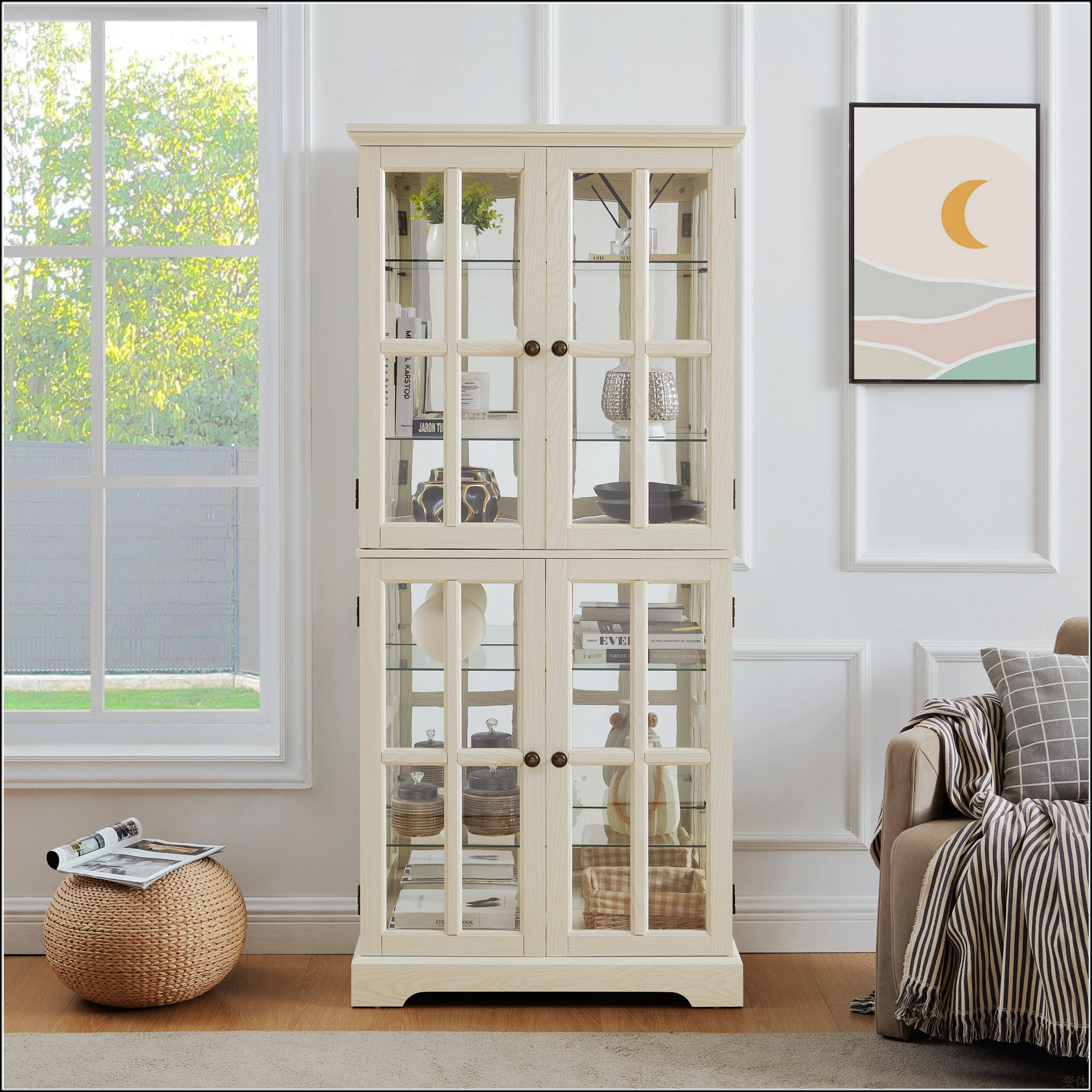 One Allium Way® Antique Display Cabinet With Glass Doors And Adjustable ...