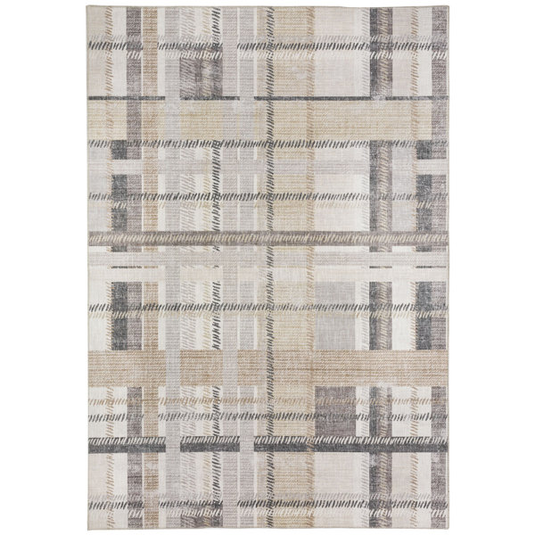 DECOMALL NELE Machine Washable Modern Lattice Area Rug Ivory/Beige/Gray ...