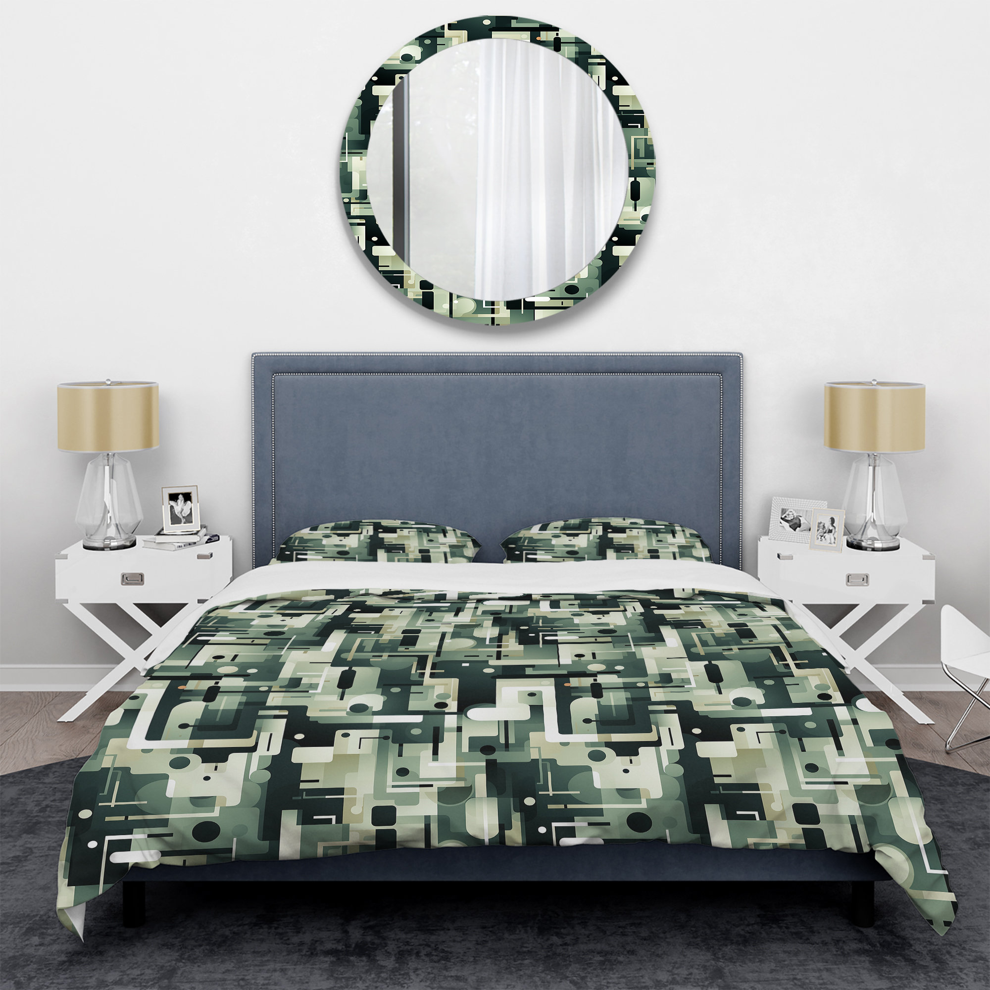 Design Art Green Urban Maze I - Geometric Duvet Cover Set - Microfiber ...