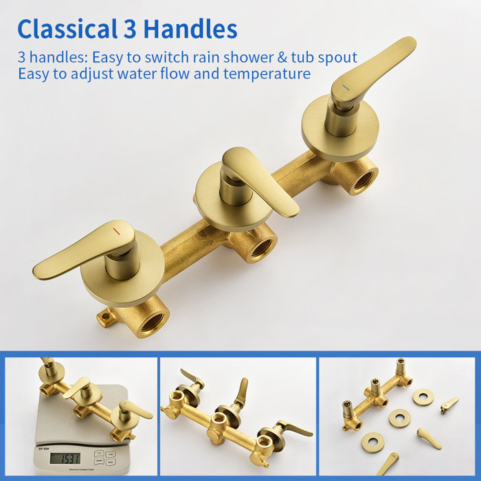 SHAMANDA 3 Handle Tub Shower Faucet Set Shower System with Tub Spout ...